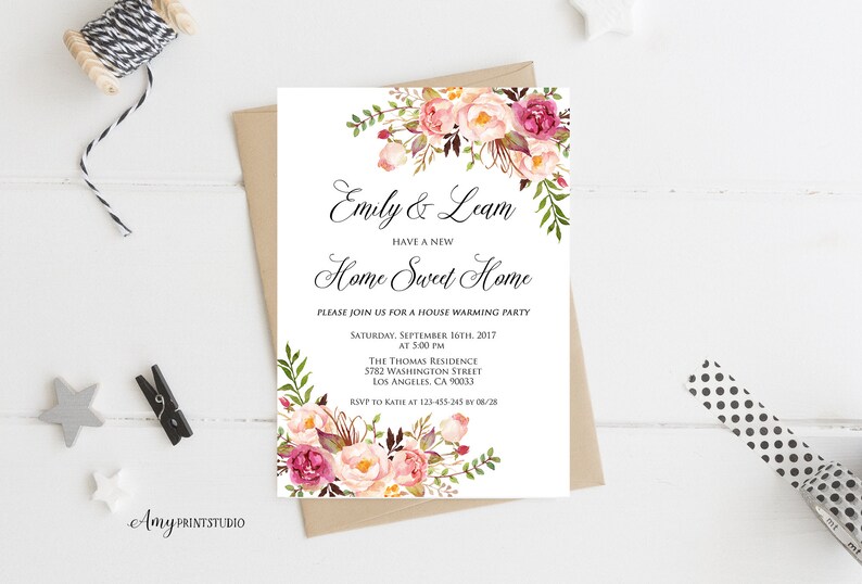 House Warming Invitation, House Warming Party Invite, Floral New Home ...