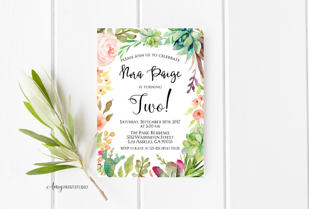 2nd Birthday Invitation, Floral Second Birthday Invitation, Girl ...