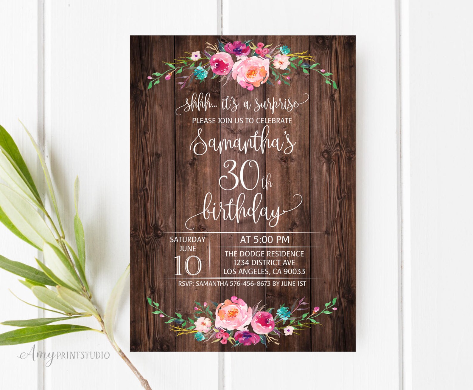30th Birthday Invitation Rustic Floral Birthday Party | Etsy
