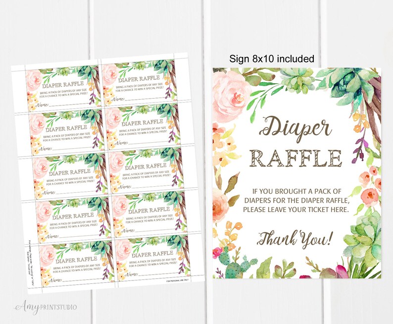 Diaper Raffle Tickets Diaper Raffle Sign Succulent Baby - Etsy
