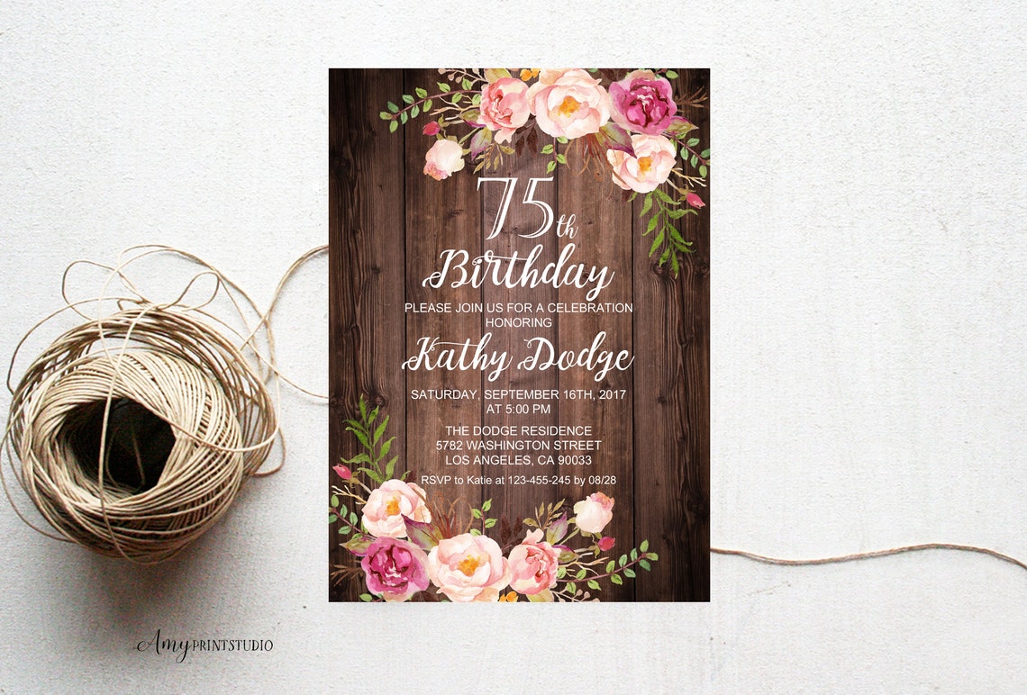 75th Birthday Invitation Floral Women Birthday Invitation | Etsy