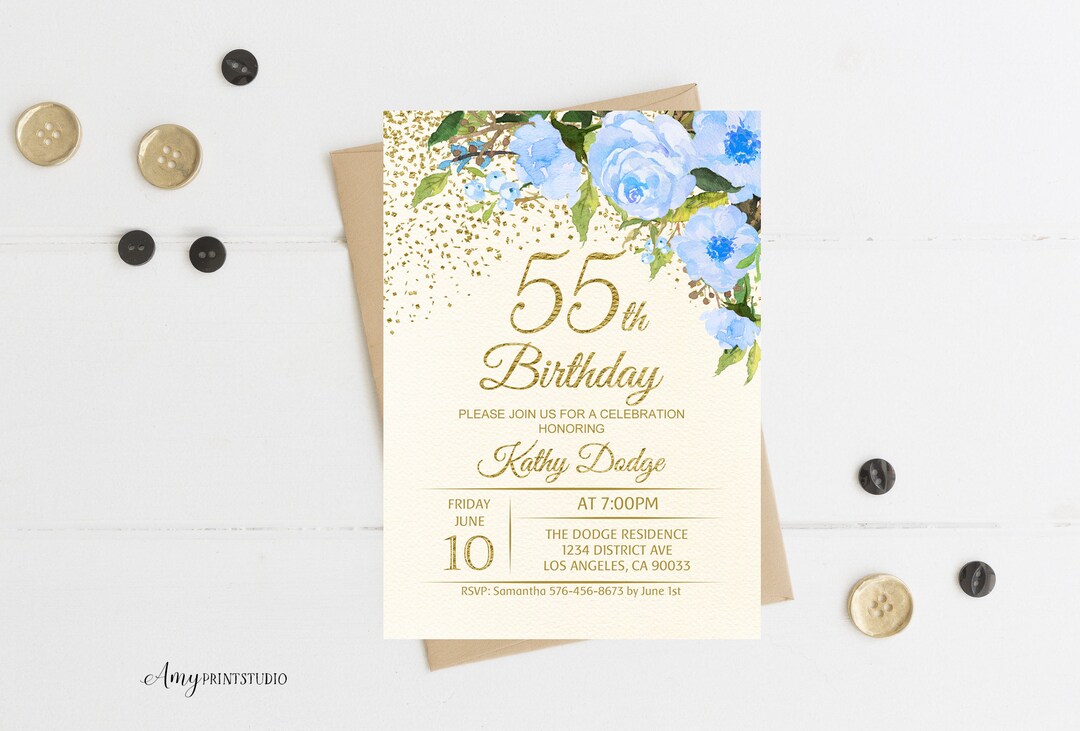 55th Birthday Invitation, Floral Ivory Birthday Invitation, Cream ...