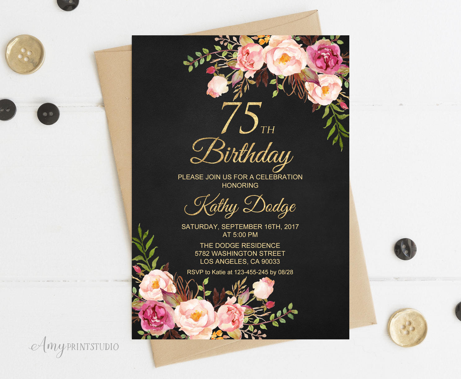 75th Birthday Invitation Floral Women Birthday Invitation - Etsy