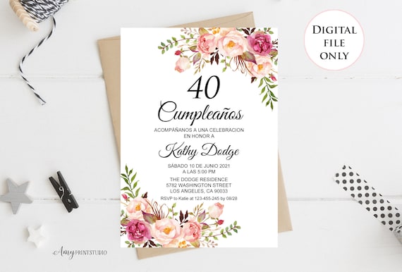 Spanish Birthday Invitation Women Birthday Invitation Any | Etsy