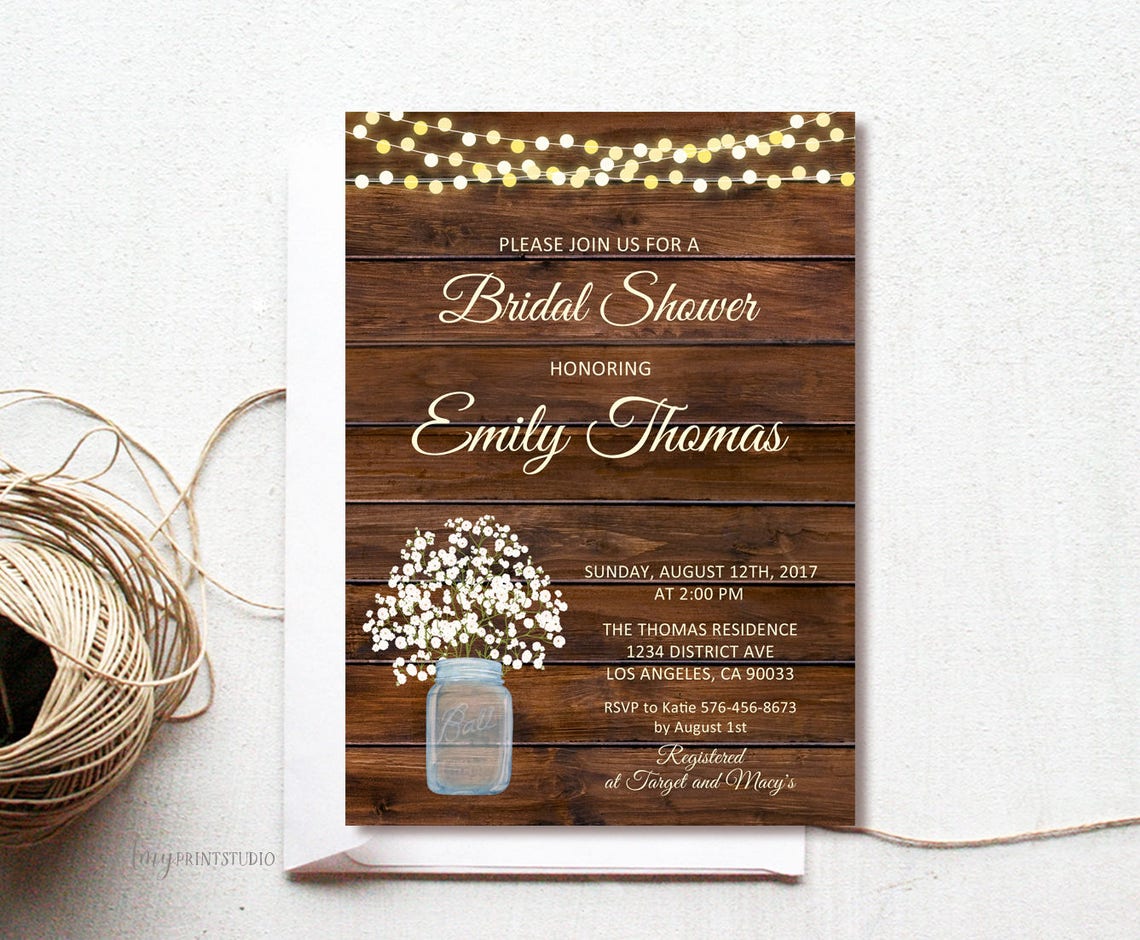 Rustic Bridal Shower Invitation, Wood Bridal Shower Invite, Baby's ...