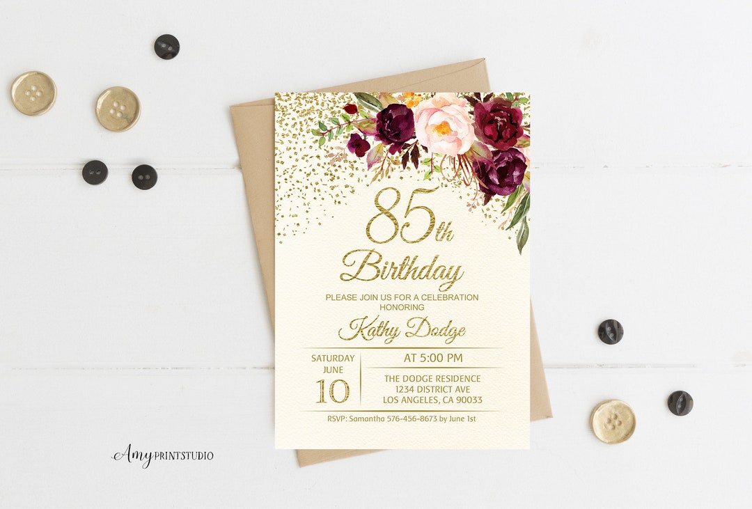 85th Birthday Invitation, Floral Ivory Birthday Invitation, Cream ...