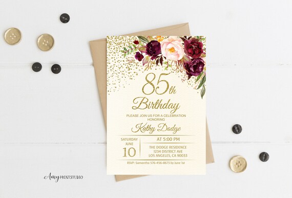 85th Birthday Invitation Floral Ivory Birthday Invitation - Etsy