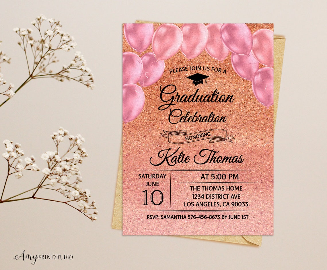 Graduation Invitation Graduation Party Invite Rose Gold | Etsy