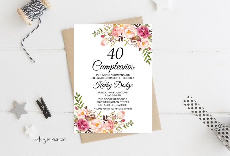 Spanish Birthday Invitation, Women Birthday Invitation, Any Age Women ...