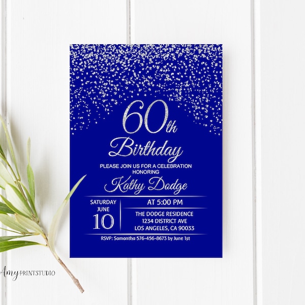 Royal Blue 60th Birthday Invitations - Etsy