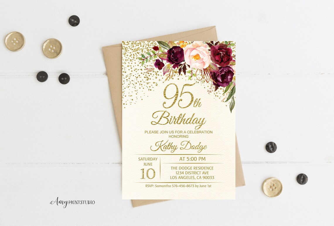 95th Birthday Invitation Floral Ivory Birthday Invitation - Etsy