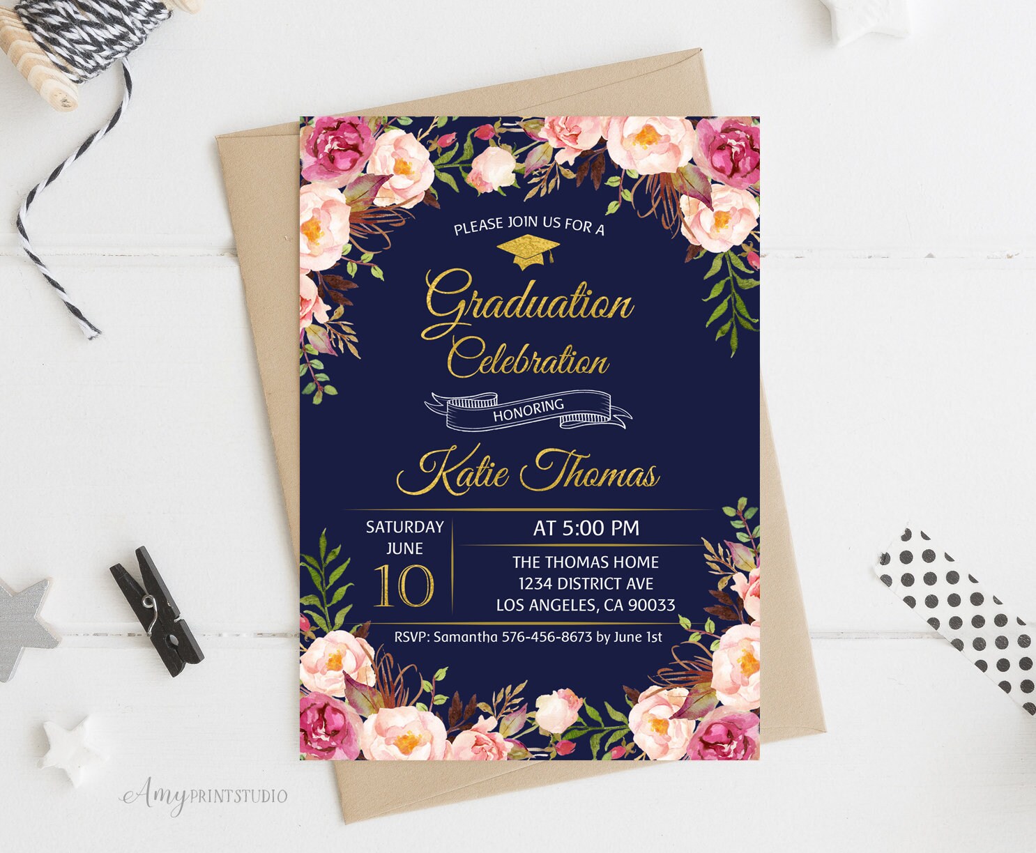 Graduation Invitation Graduation Party Invite Floral | Etsy