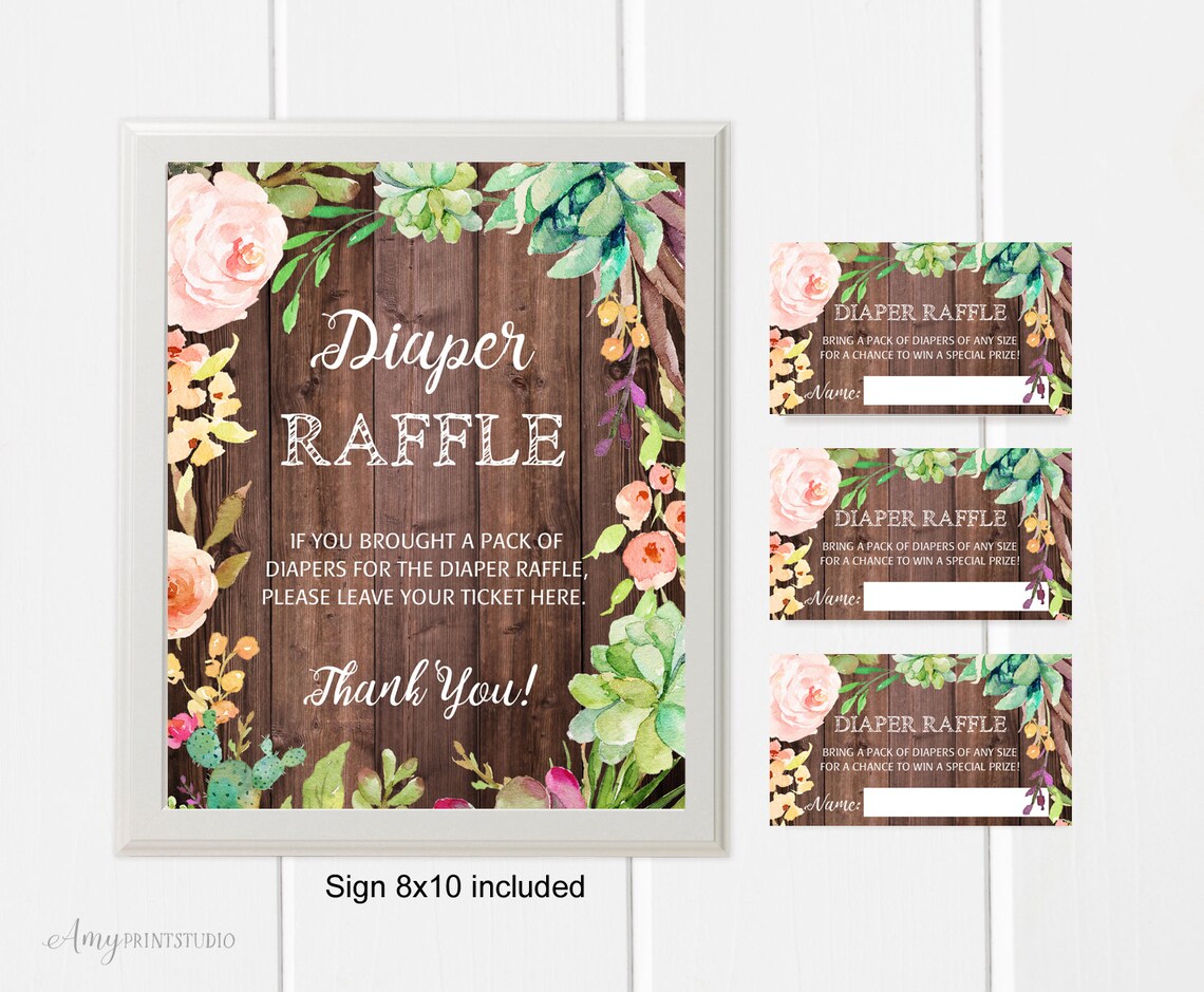Diaper Raffle Tickets Diaper Raffle Sign Succulent Baby | Etsy