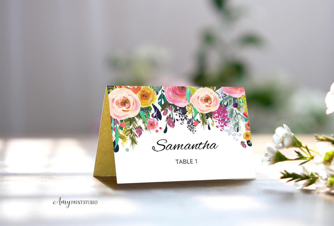 Birthday Place Cards, Floral /birthday, Printable Birthday Place Cards ...