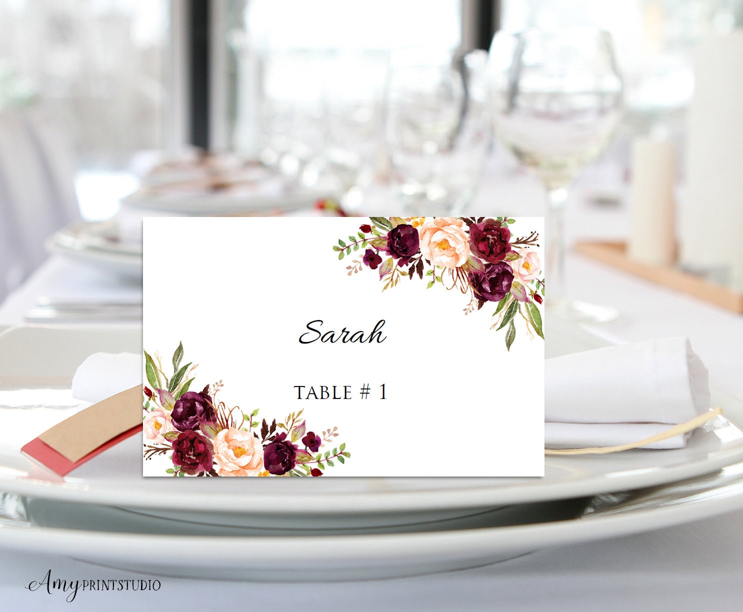 Birthday Place Cards, Floral /birthday, Printable Birthday Place Cards ...