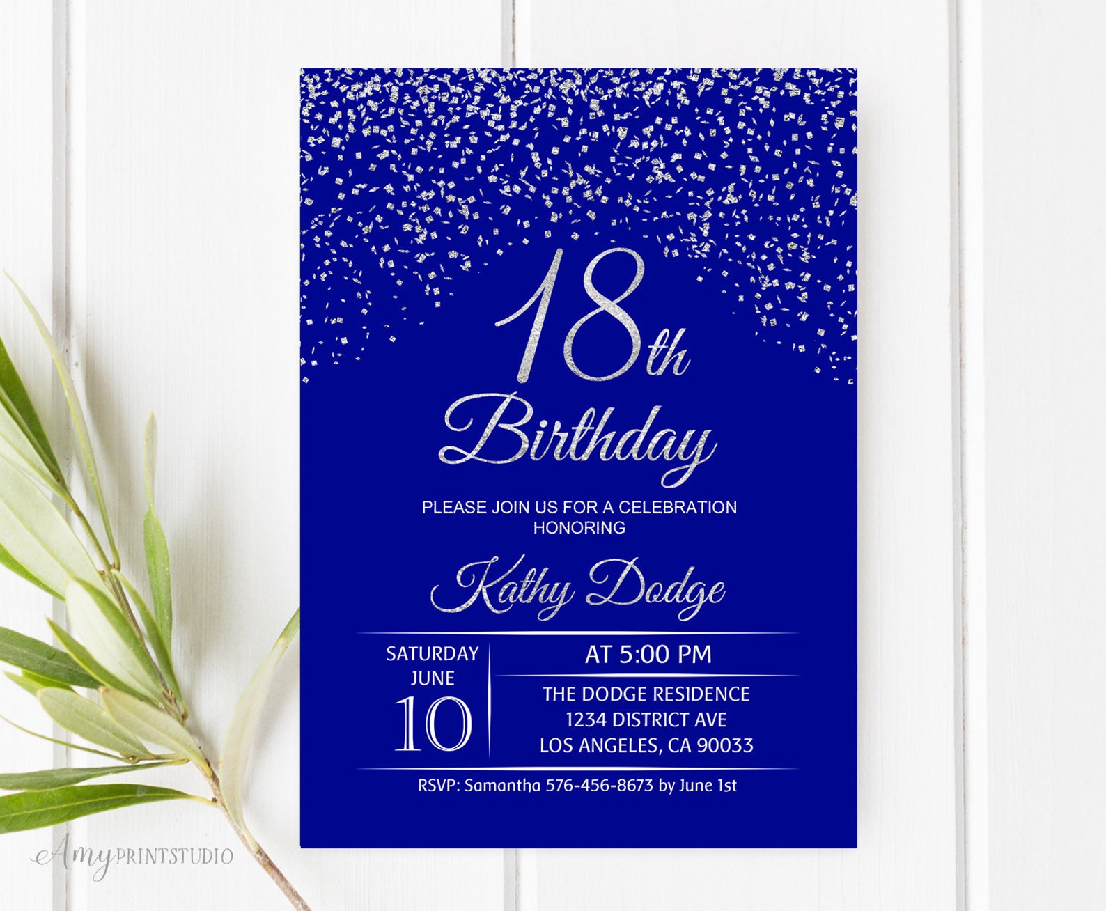 18th Birthday Invitation Royal Blue Silver Birthday | Etsy