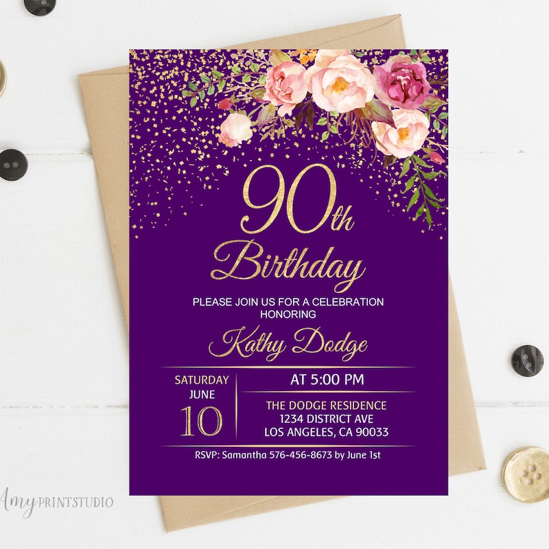90th Birthday Invitation - Etsy