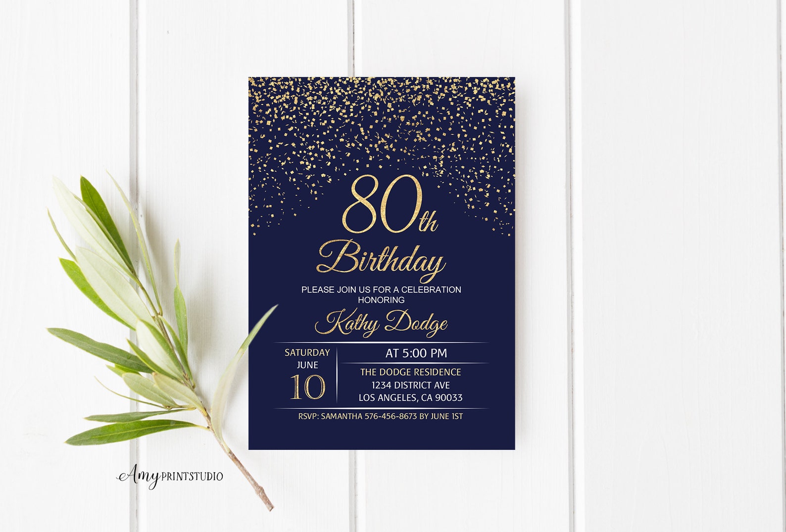 80th Birthday Invitation Navy Gold Birthday Invitation Blue - Etsy