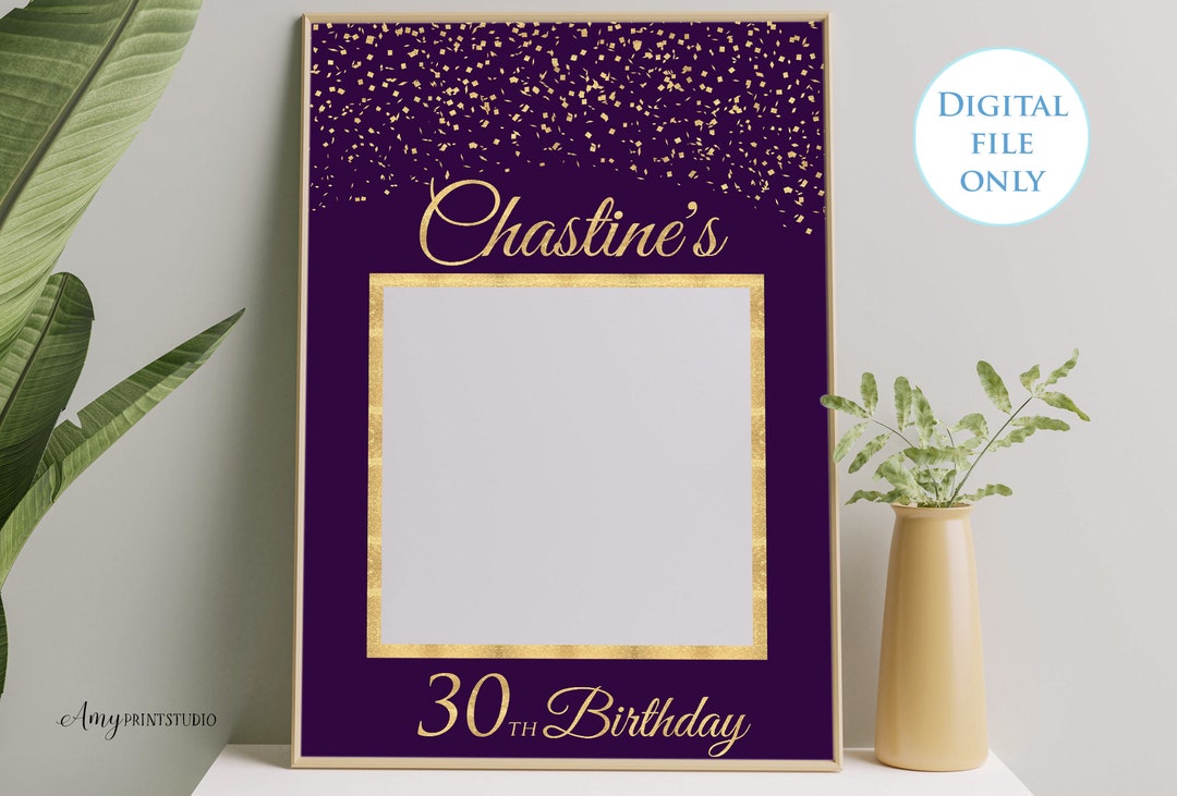 Birthday Photo Booth Frame, Purple and Gold, Floral Birthday Photo ...