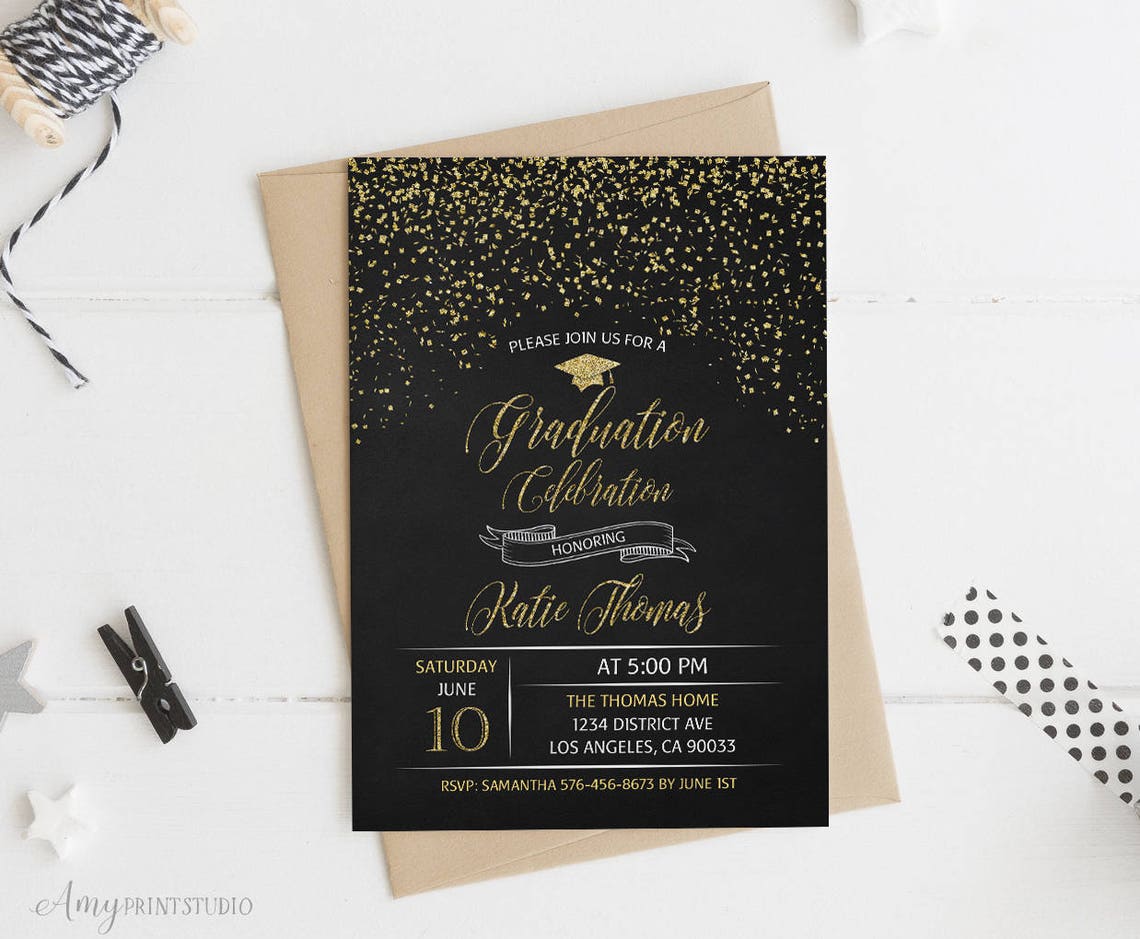 Graduation Invitation Graduation Party Invite Gold | Etsy