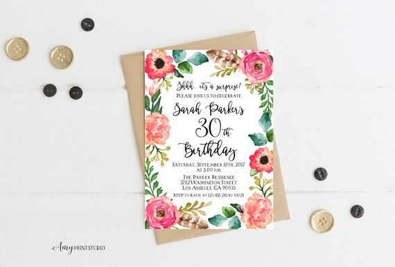 30th Birthday Invitation Floral Women Birthday Invitation | Etsy
