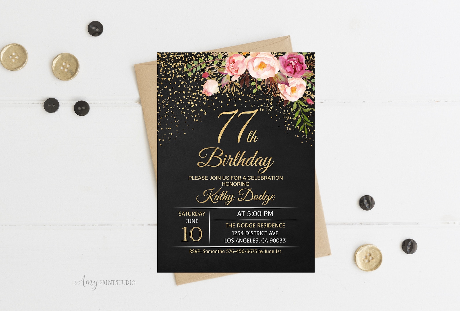 77th Birthday Invitation Floral Women Birthday Invitation - Etsy