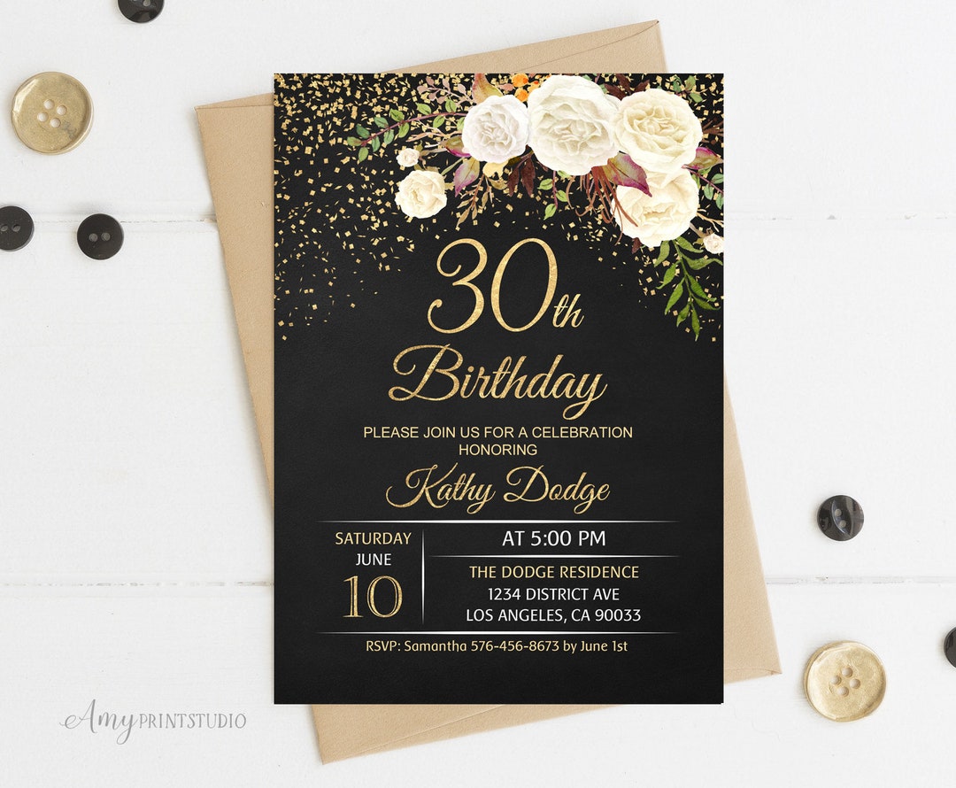 30th Birthday Invitation, Floral Women Birthday Invitation, Chalkboard ...