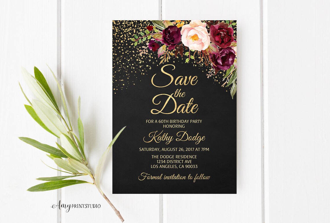 Save the Date, Birthday Save the Date, Floral Chalkboard Save the Date ...