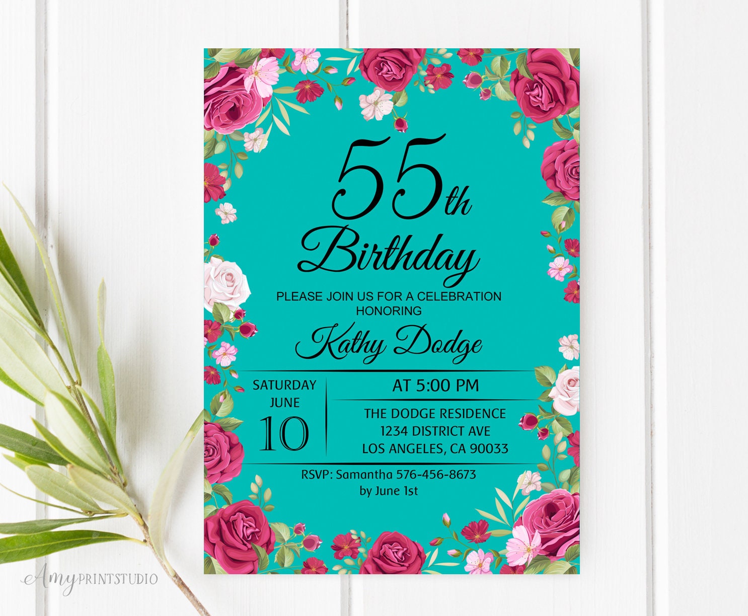55th Birthday Invitation Floral Women Birthday Invitation | Etsy