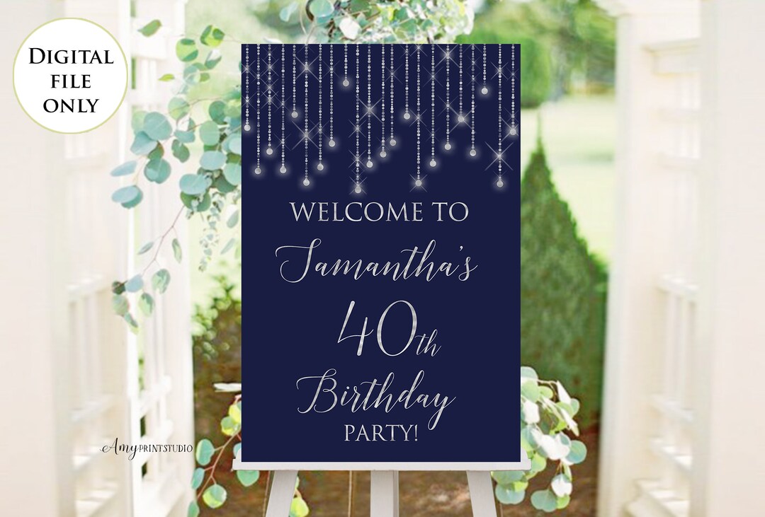 Welcome Birthday Sign, Welcome Sign, Navy Birthday Welcome Sign, Any ...