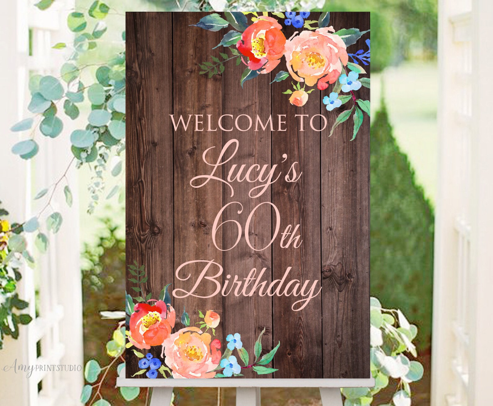 Welcome Birthday Sign Welcome sign Printable Rustic Floral | Etsy
