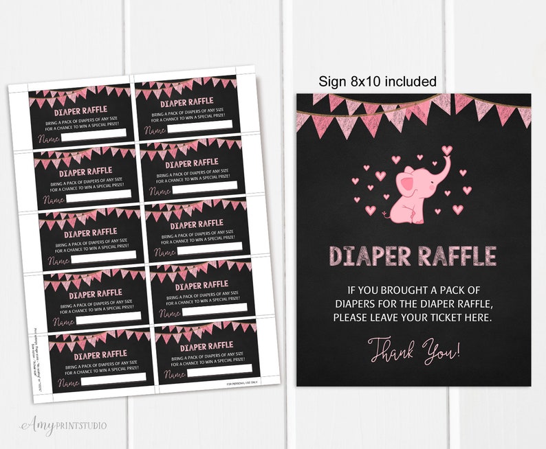 Diaper Raffle Tickets Diaper Raffle Sign Pink Baby Shower - Etsy