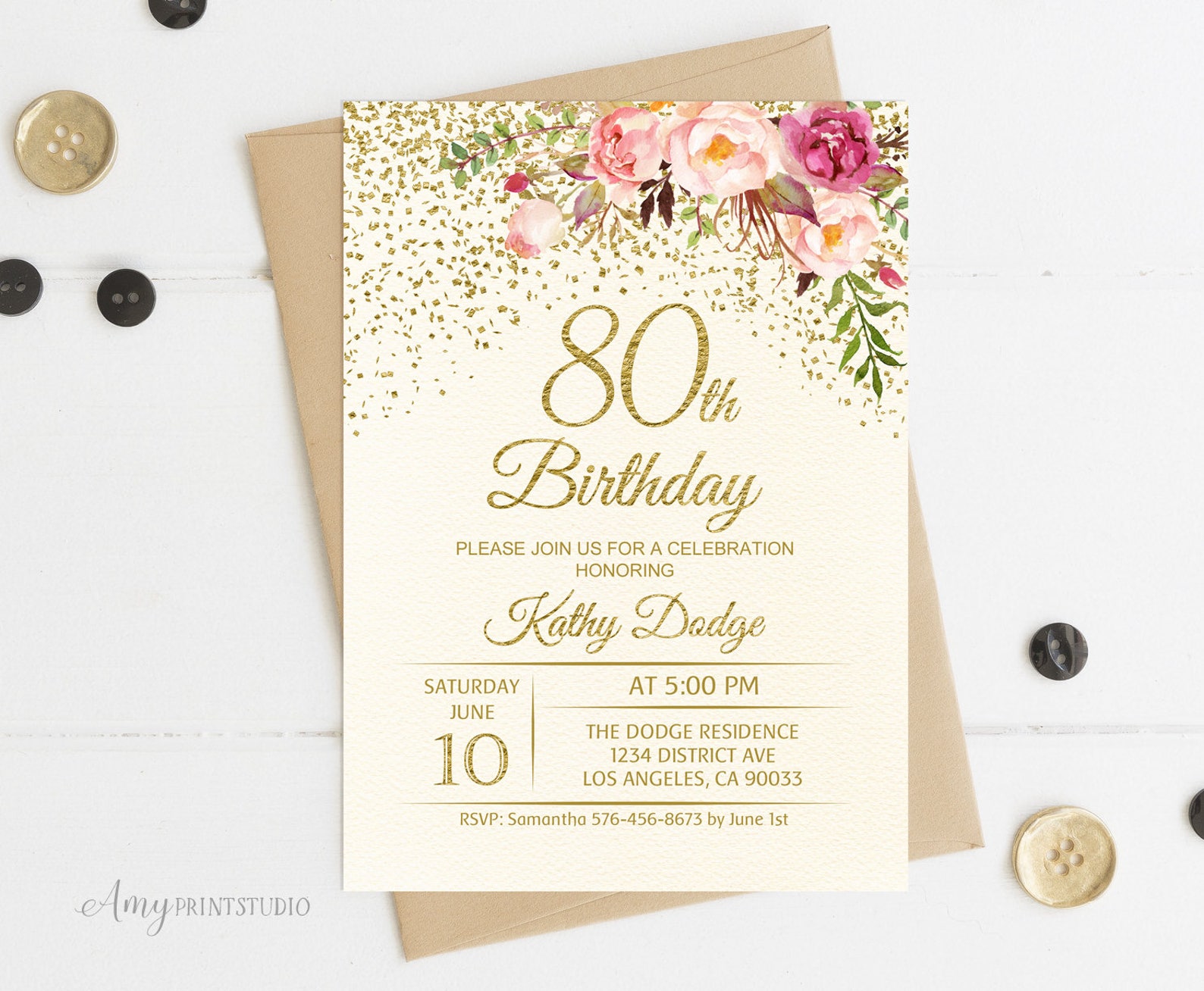 80th Birthday Invitation Floral Ivory Birthday Invitation | Etsy