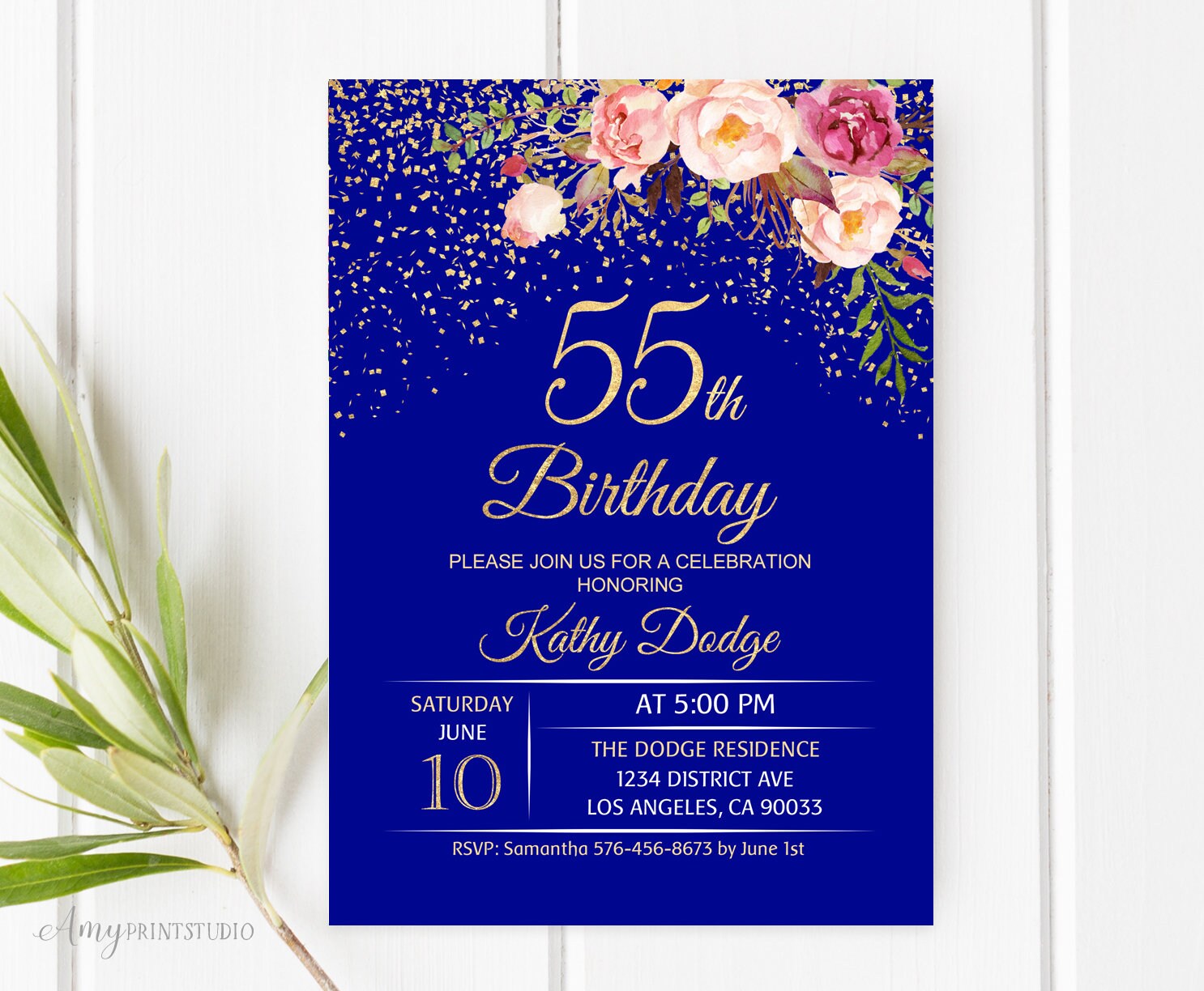 55th Birthday Invitation Birthday Party Invitation Royal | Etsy