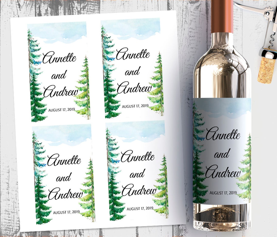 Wedding Wine Labels Conifer Trees Wedding Wine labels | Etsy