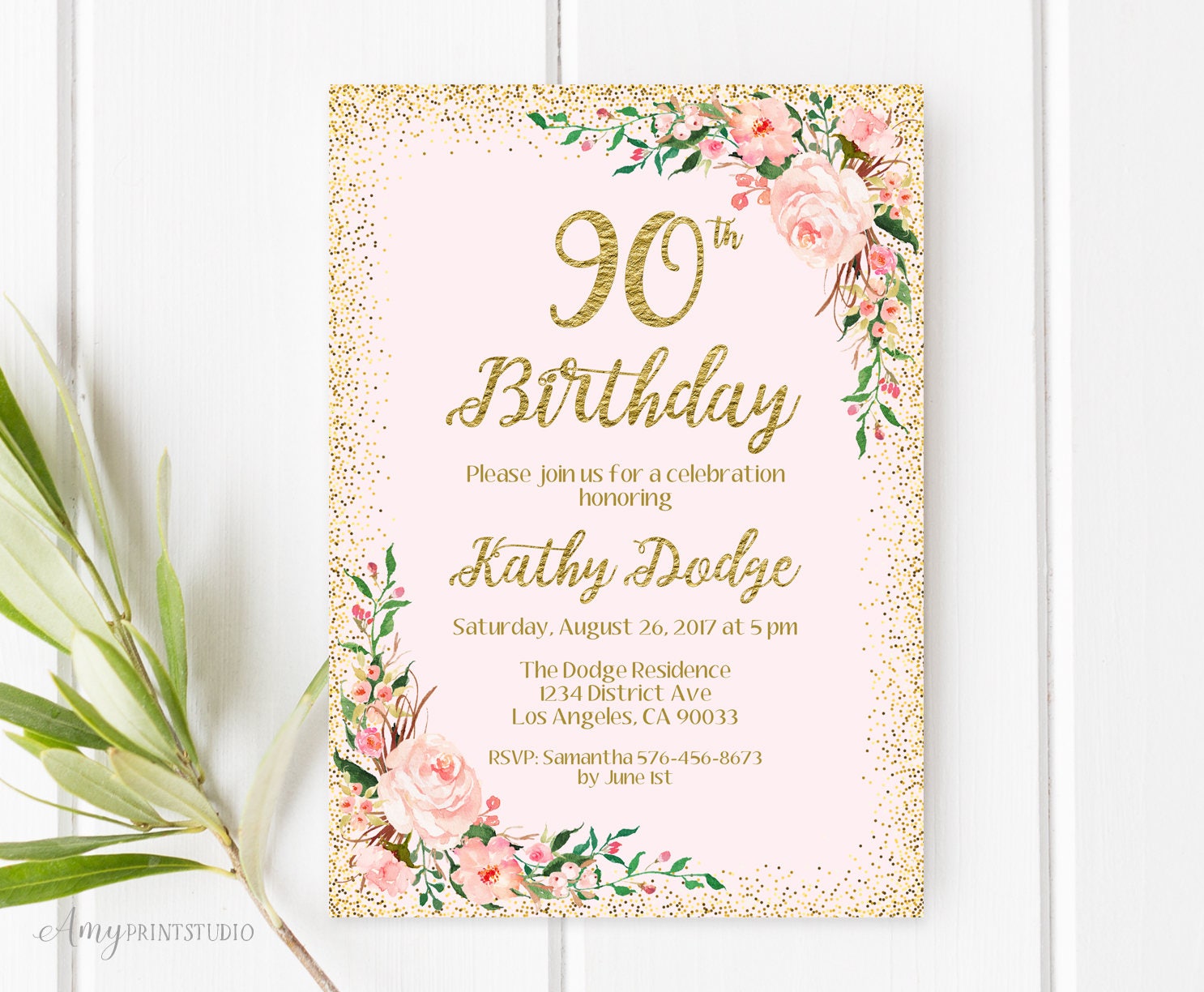 90th Birthday Invitation Floral Birthday Invitation Any Age | Etsy