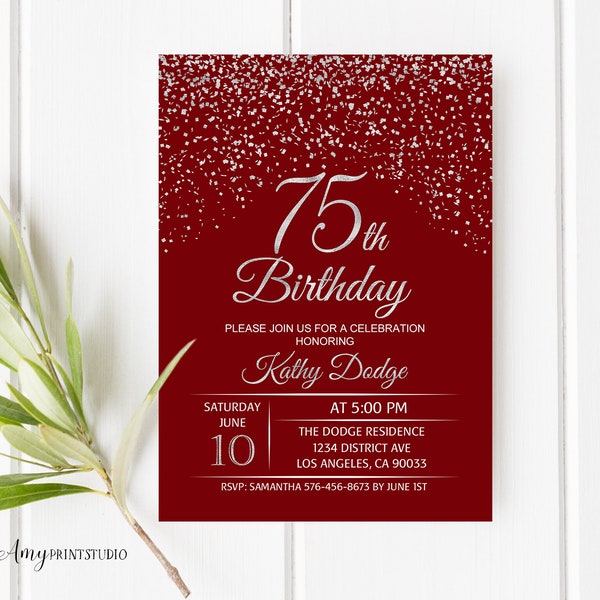 75th Birthday Invitation Silver - Etsy