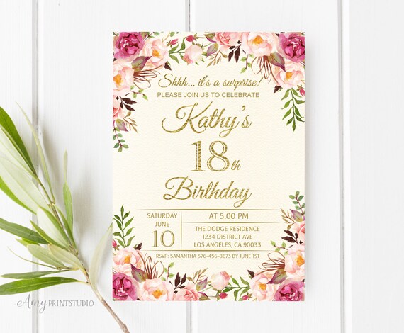 18th Birthday Invitation Floral Cream Birthday Invitation | Etsy