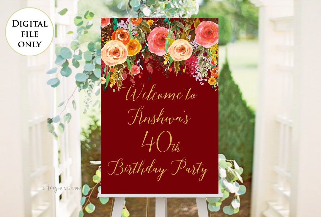 Welcome Birthday Sign, Welcome Sign, Fall Floral Birthday Welcome Sign ...