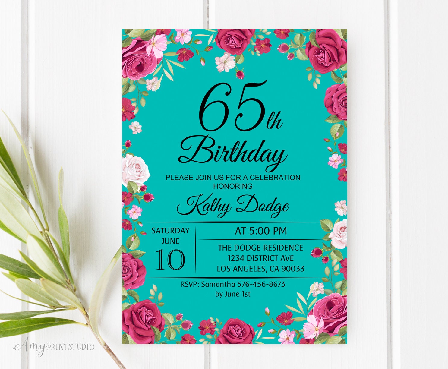 65th Birthday Invitation Floral Women Birthday Invitation | Etsy