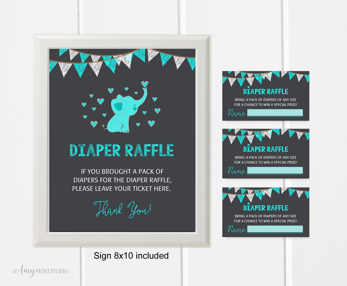Diaper Raffle Teal Diaper Raffle Sign Chalkboard Baby Shower | Etsy