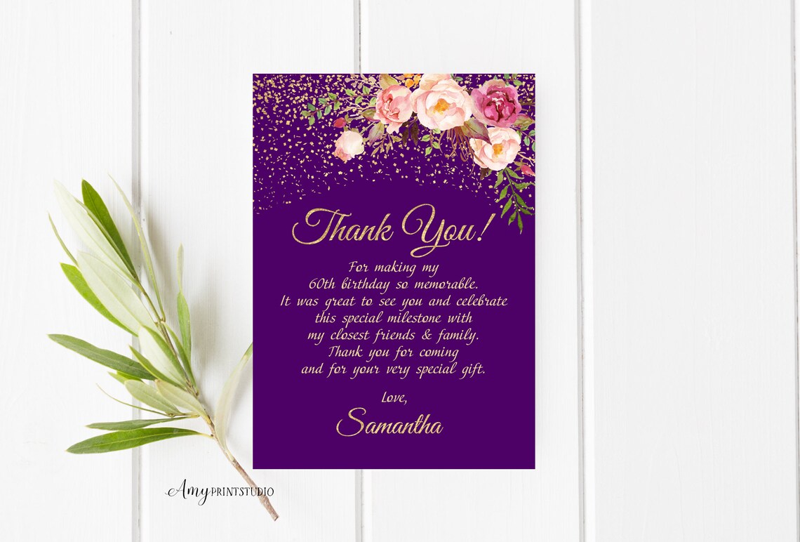 Thanks-card, Purple and Gold Birthday, Purple and Gold Thank You Card ...