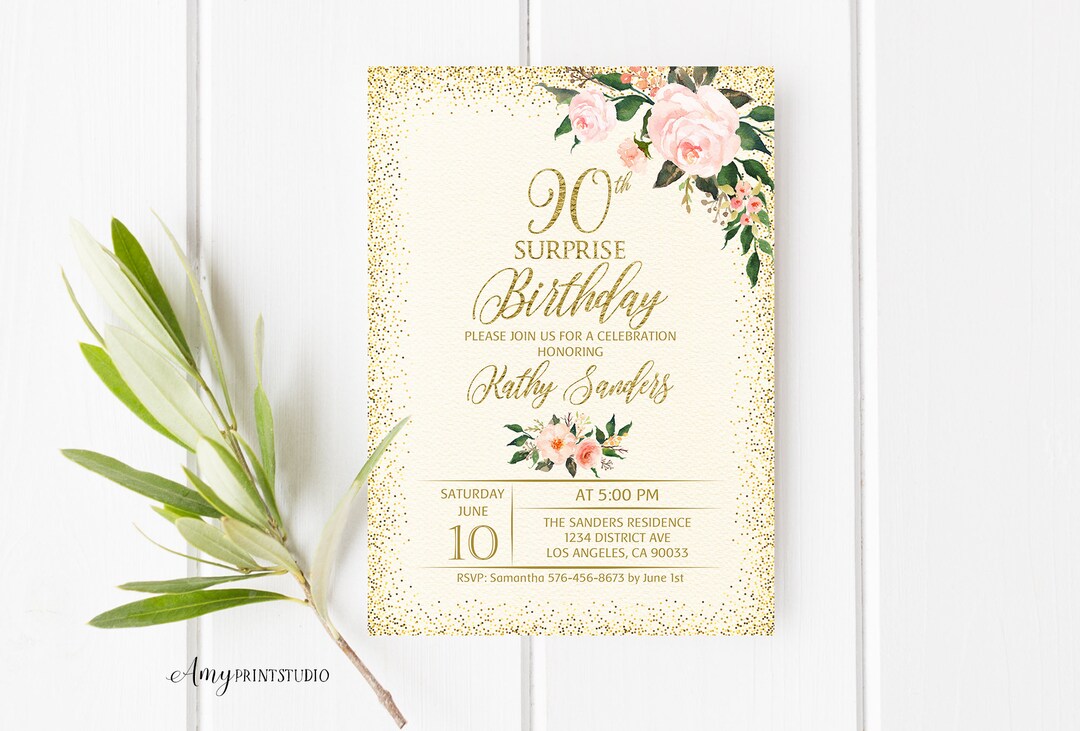 90th Birthday Invitation, Floral Birthday Invitation, Any Age Surprise ...