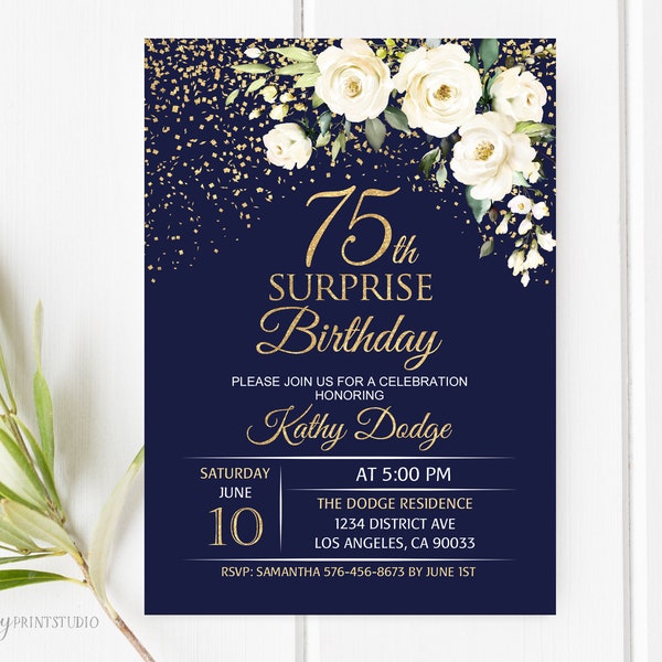 Digital 75th Birthday Invitation Woman Etsy Ireland