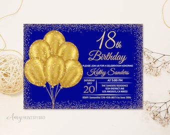 Royal Blue 18th Birthday Invitation - Etsy