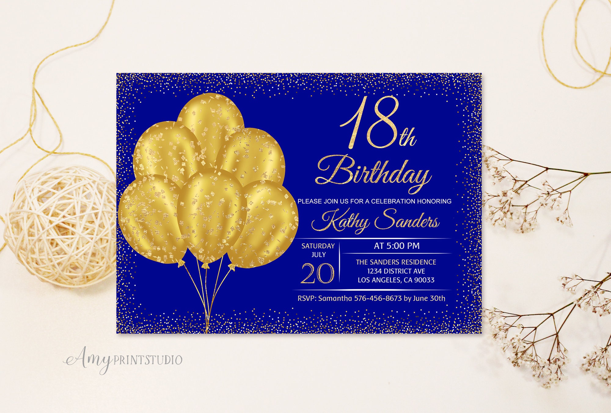 18th Birthday Invitations Blue