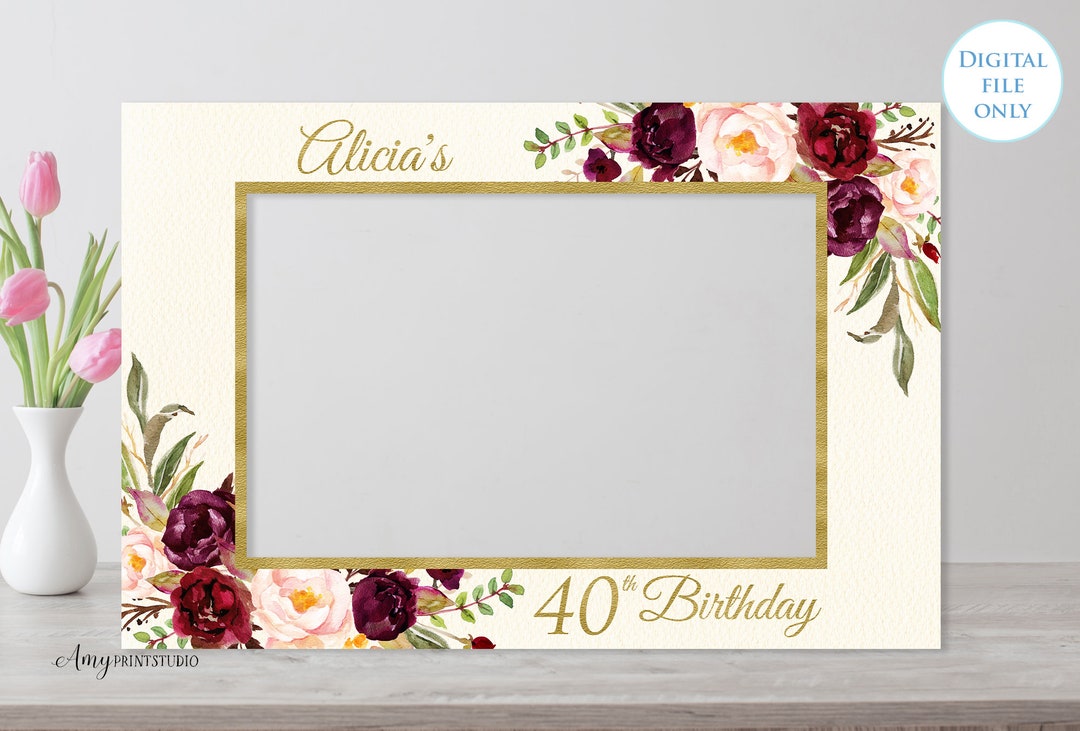 Birthday Photo Booth Frame, Floral Ivory Birthday Photo Booth Frame ...