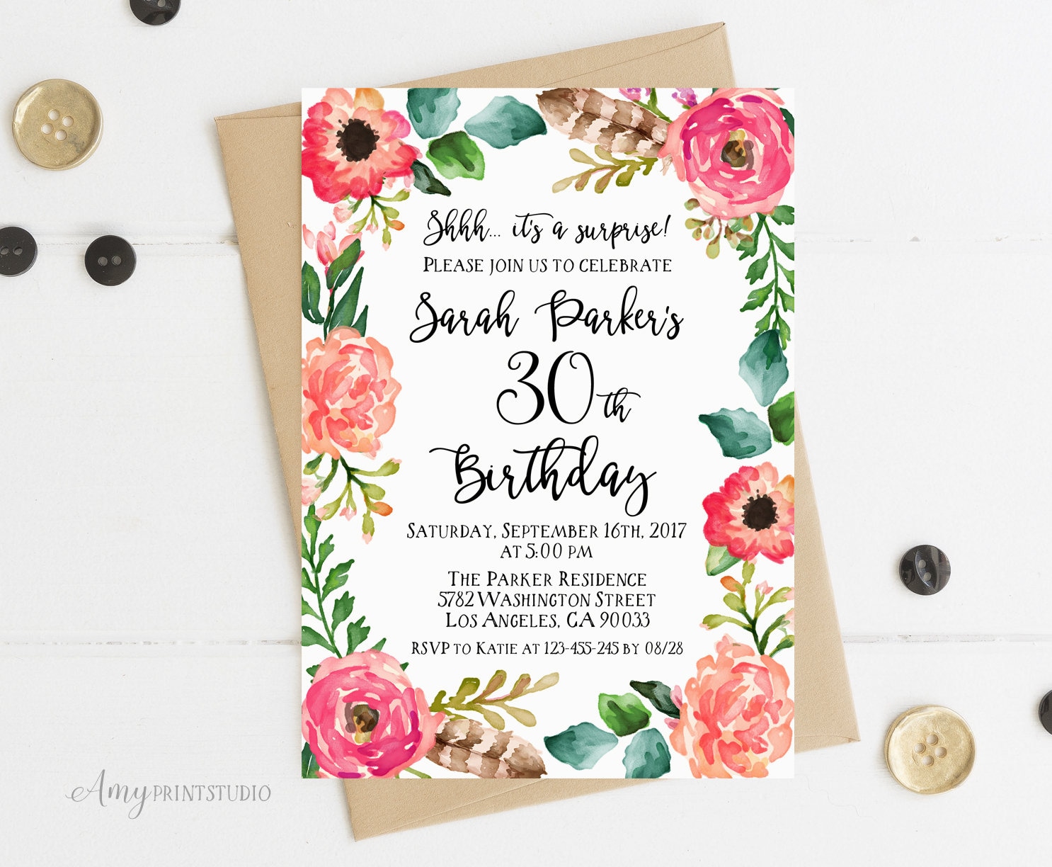 30th Birthday Invitation Floral Women Birthday Invitation | Etsy