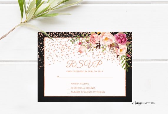RSVP Cards Floral Invitation Birthday Invitation Rose Gold | Etsy