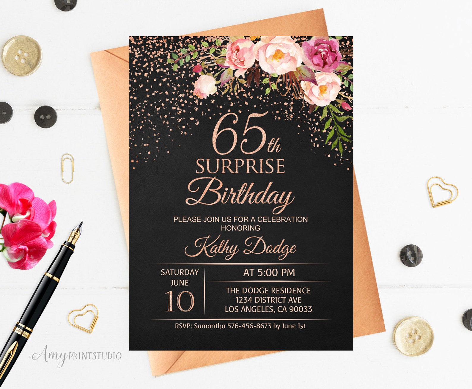 65th Surprise Birthday Invitation Floral Women Birthday | Etsy